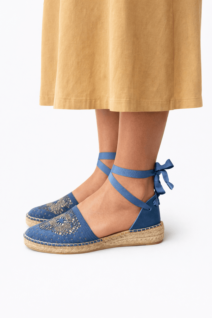 Espadrille compensée femme Haize Raphia blue lurex | Don quichosse